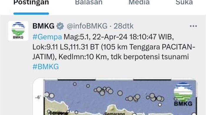 BREAKING NEWS - Gempa Bumi Guncang Pacitan Malam Ini, Terasa Hingga Ponorgo - Tribunmataraman.com