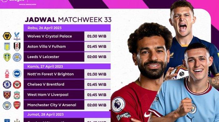 Jadwal Siaran SCTV Liga Inggris Pekan 33, Man United, Arsenal, Man City, Liverpool, Chelsea ...