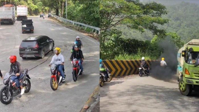 Viral Segerombolan Pemotor Geber-geber Gas di Tanjakan Berbalas Semprotan Asap Truk - Halaman ...