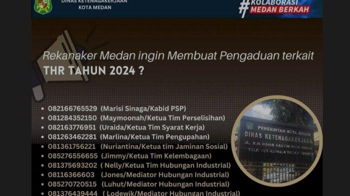 Disnaker Medan Buka Posko Layanan Aduan THR Online dan Offline, Berikut Nomor yang Bisa ...