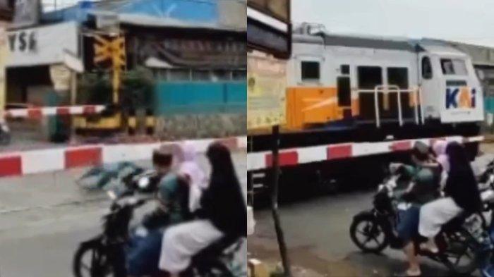 Nekat Lewati Rel hingga Jatuh dari Motor, Wanita Ini Nyaris Terlindas ...
