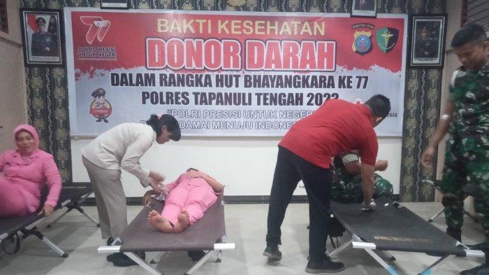 Polres Tapteng Gelar Bakti Kesehatan Donor Darah Menyambut HUT ke-77 Bhayangkara - Tribun-medan.com