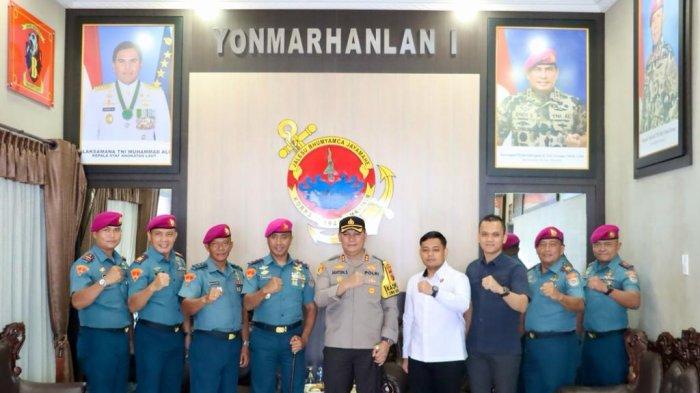 Silaturahmi ke Mako Yonmarhanlan I Belawan, Kapolres dan Danyonmarhanlan Komitmen Jaga Kamtibmas ...