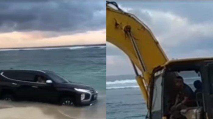 Mobil Pajero Terperosok di Pantai Timbis, Dievakuasi Menggunakan Eskavator - Tribun-medan.com