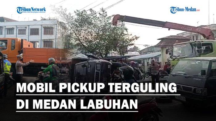 Hindari Jalan Berlubang, Mobil Pickup Bawa Solar Terbalik di Medan ...