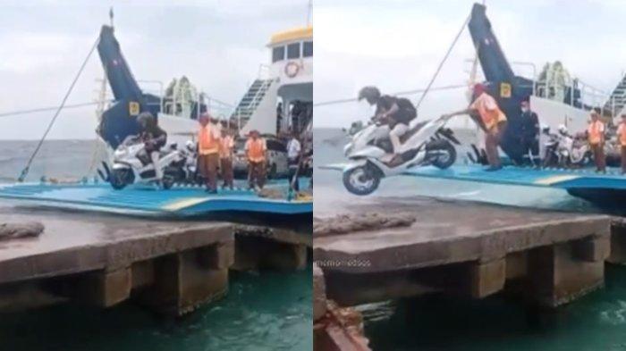 Viral Pengendara Motor Nyaris Jatuh dari Kapal karena Ombak Besar ...
