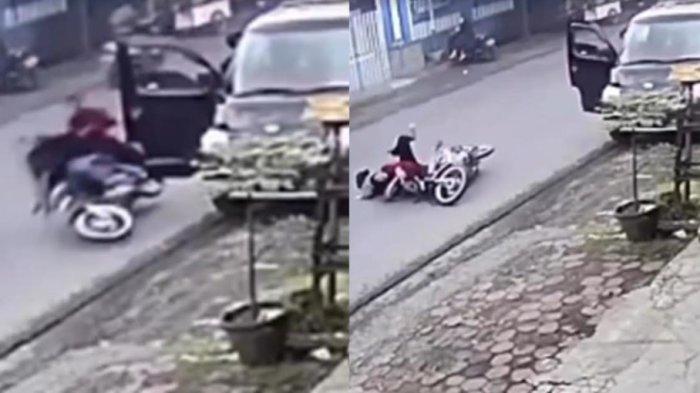 Sopir Tak Hati-hati Buka Pintu Mobil di Jalan, Pengendara Motor Terpental - Tribun-medan.com