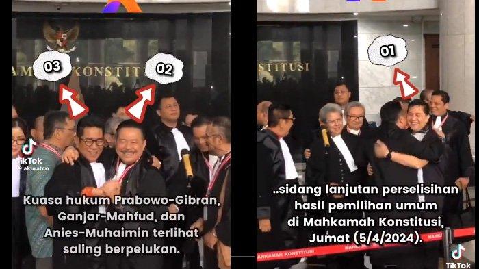 VIRAL Momen Berpelukan Tim Hukum Ganjar, Tim Hukum Prabowo, dan Tim Hukum Anies Usai Sidang MK ...