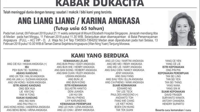 BERITA DUKACITA: Telah Meninggal dengan Tenang Ang Liang Liang - Tribun ...