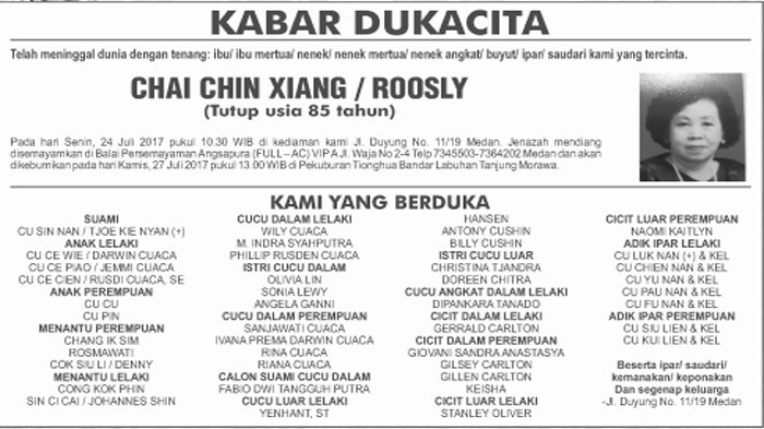 BERITA DUKACITA: Telah Meninggal dengan Tenang Chai Chin Xiang - Tribun ...