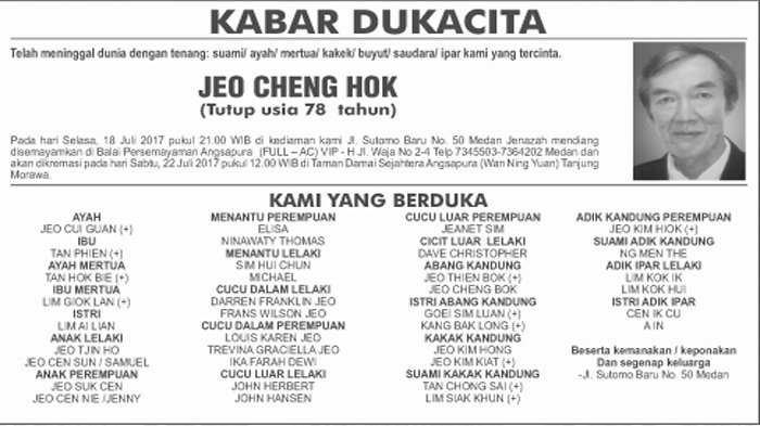 BERITA DUKACITA: Telah Meninggal dengan Tenang Jeo Cheng Hok - Tribun ...