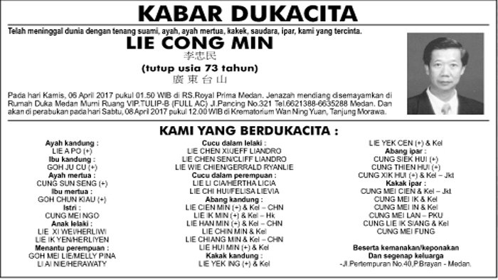 BERITA DUKACITA: Telah Meninggal dengan Tenang Lie Cong Min - Tribun ...