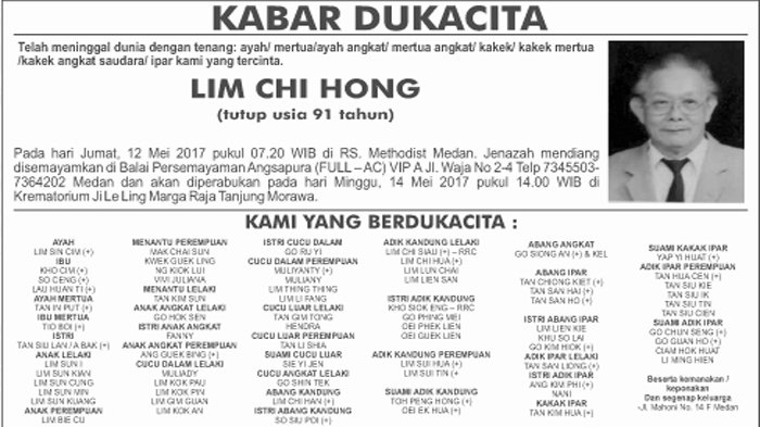 BERITA DUKACITA: Telah Meninggal dengan Tenang Lim Chi Hong - Tribun ...