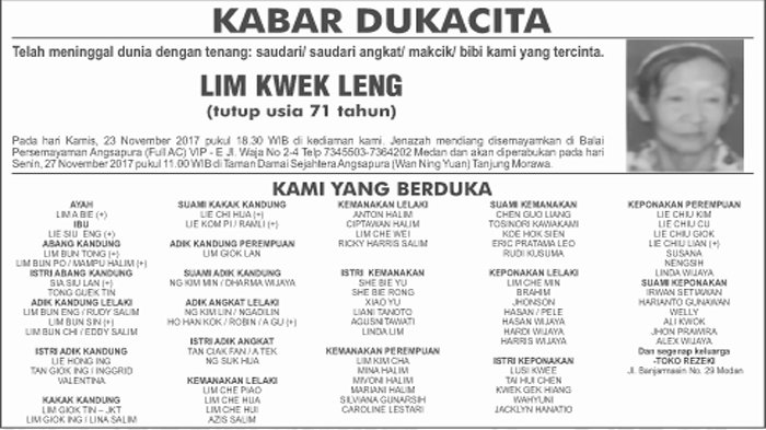 BERITA DUKACITA: Telah Meninggal dengan Tenang Lim Kwek Leng - Tribun ...