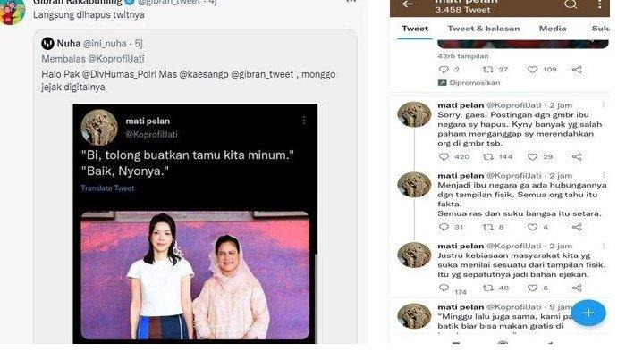 Inilah Isi Tweet Kharisma Jati, Komikus Hina Iriana Jokowi, Gibran & Kaesang Marah Besar ...