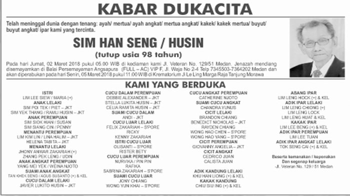 BERITA DUKACITA: Telah Meninggal dengan Tenang Sim Han Seng - Tribun ...