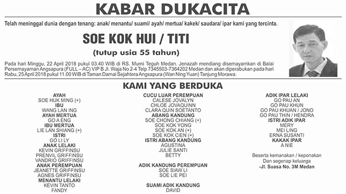 BERITA DUKACITA: Telah Meninggal dengan Tenang Soe Kok Hui - Tribun ...