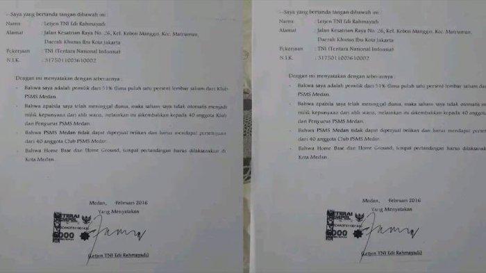 Beredar Surat Pernyataan PSMS Medan Tidak Dapat Dijual, Jika Edy Rahmayadi Wafat Kembali ke 40 ...