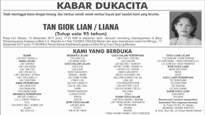 BERITA DUKACITA: Telah Meninggal dengan Tenang Tan Giok Lian - Tribun ...