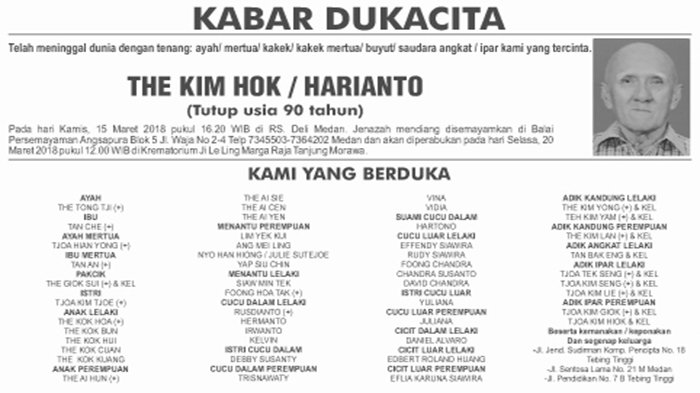 BERITA DUKACITA: Telah Meninggal dengan Tenang The Kim Hok - Tribun ...