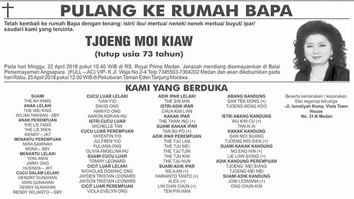 BERITA DUKACITA: Telah Meninggal dengan Tenang Tjoeng Moi Kiaw - Tribun ...