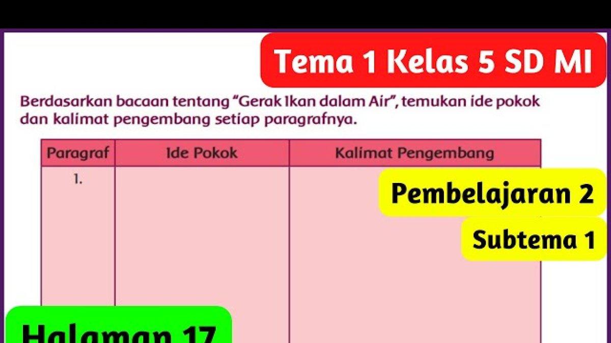 Soal & Kunci Jawaban Tema 1 Kelas 5 SD Halaman 17 : Menemukan Ide Pokok dan Kalimat Pengembang ...
