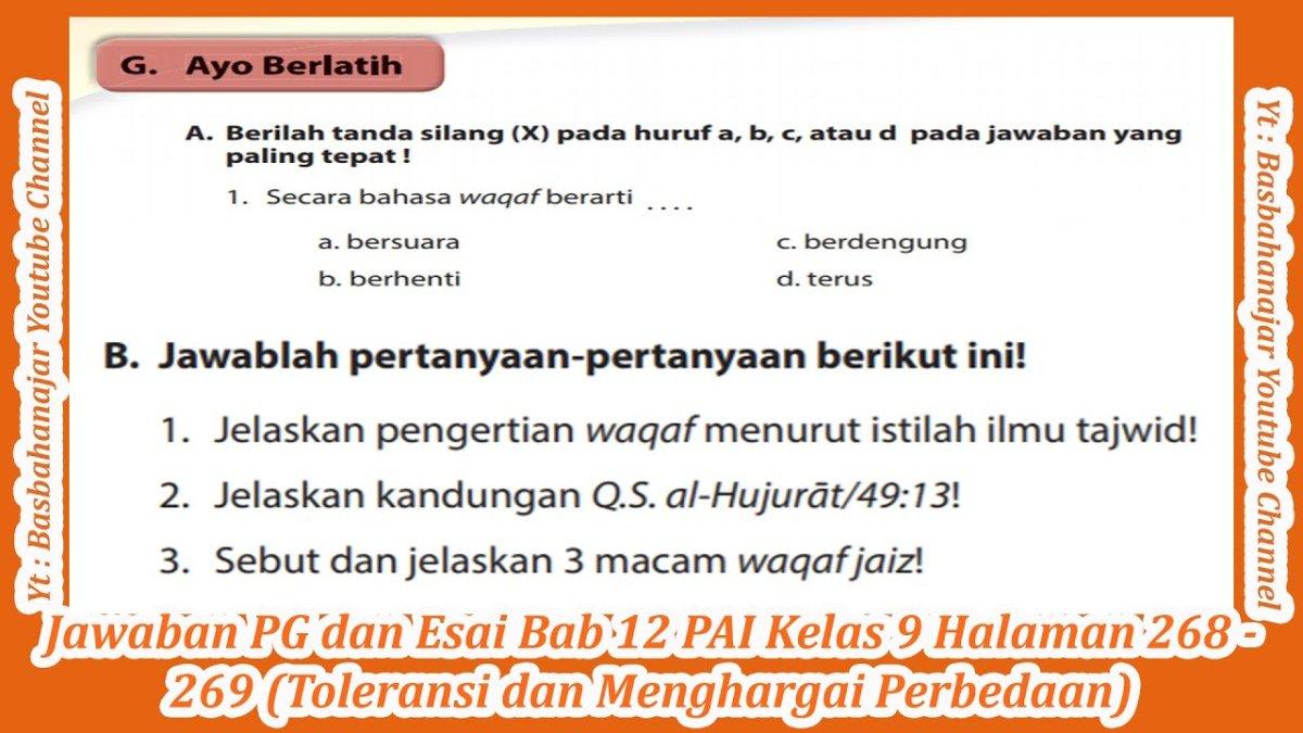 Soal & Kunci Jawaban PAI & Budi Pekerti Kelas 9 SMP Halaman 275 276, Jelaskan 3 Macam Waqaf Jaiz ...