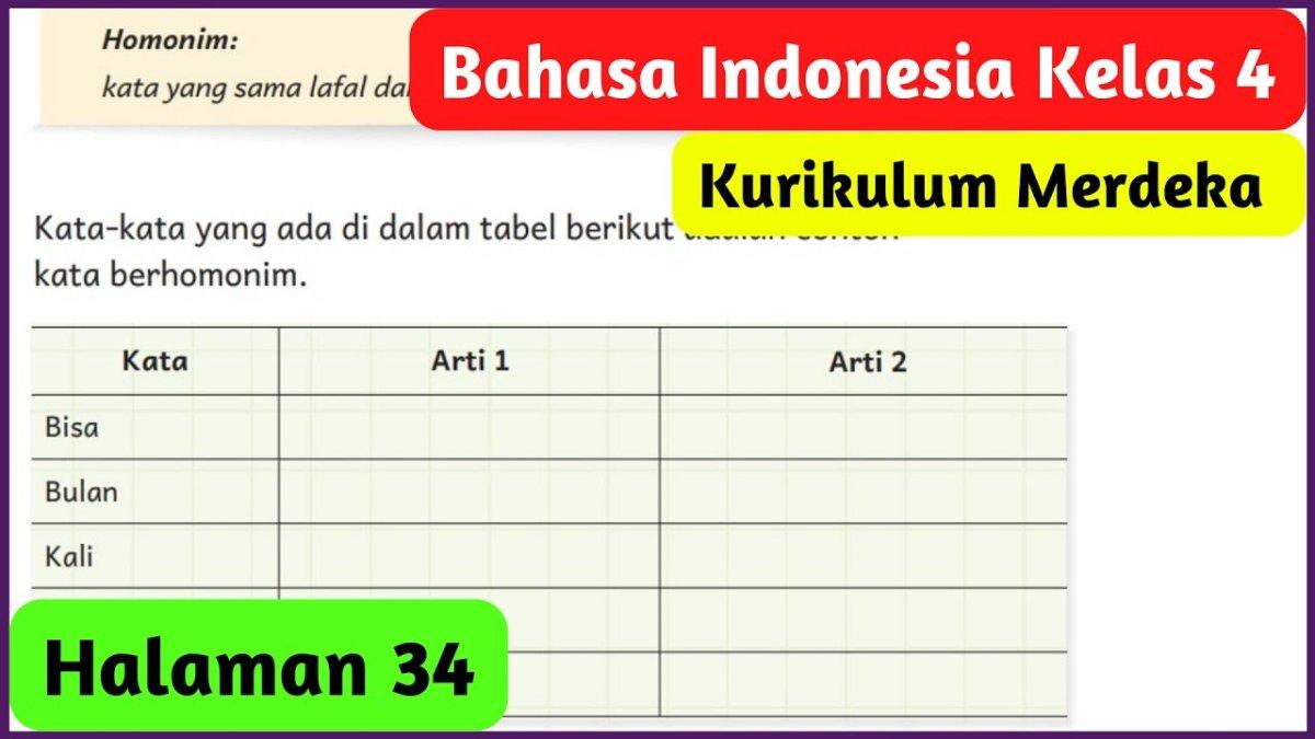 Soal & Kunci Jawaban Buku Bahasa Indonesia Kelas 4 SD Halaman 34 : Kata ...