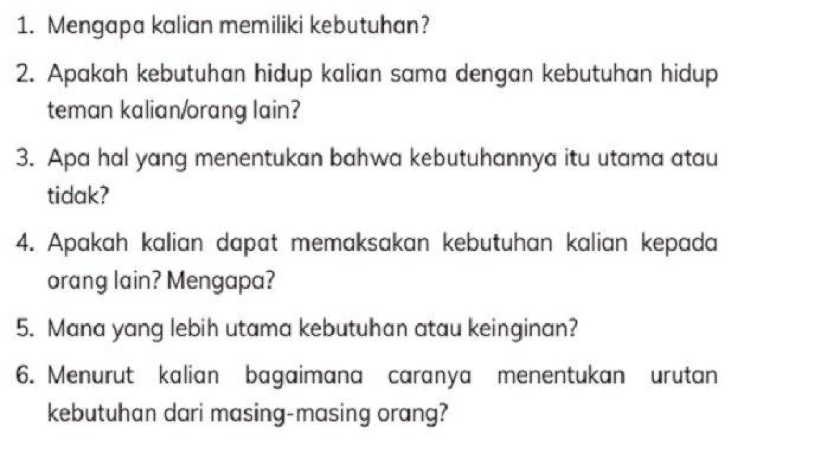 Kunci Jawaban IPAS Kelas 4 SD Halaman 176: Mana yang Lebih Utama Kebutuhan atau Keinginan ...