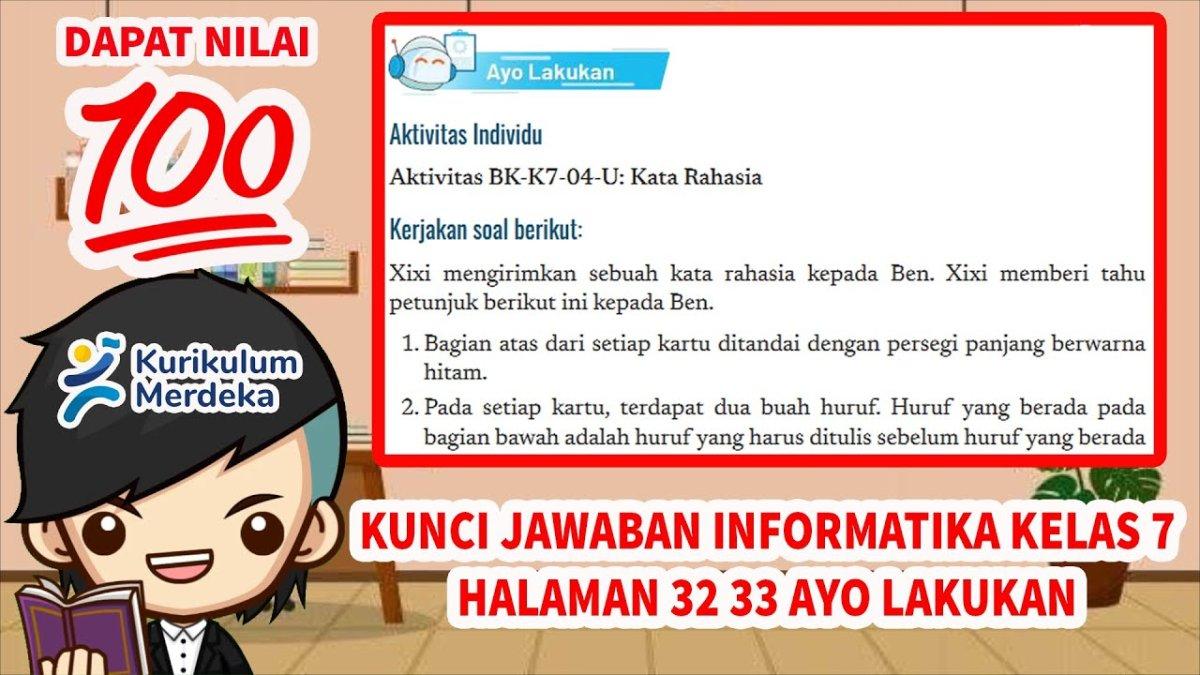 Soal & Kunci Jawaban Informatika Kelas 7 SMP/MTs Halaman 32 dan 33 Semester 1 Tahun 2023 ...