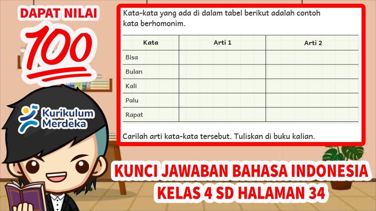 Soal & Kunci Jawaban Bahasa Indonesia Kelas 4 Halaman 34, Carilah Arti Kata-kata yang Berhomonim ...