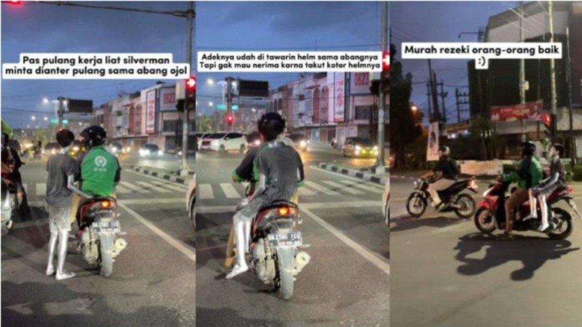 MOMEN Haru Driver Ojol Antar Pulang Manusia Silver, Tak Mau Pake Helm Takut Kotor: Adem Lihatnya ...