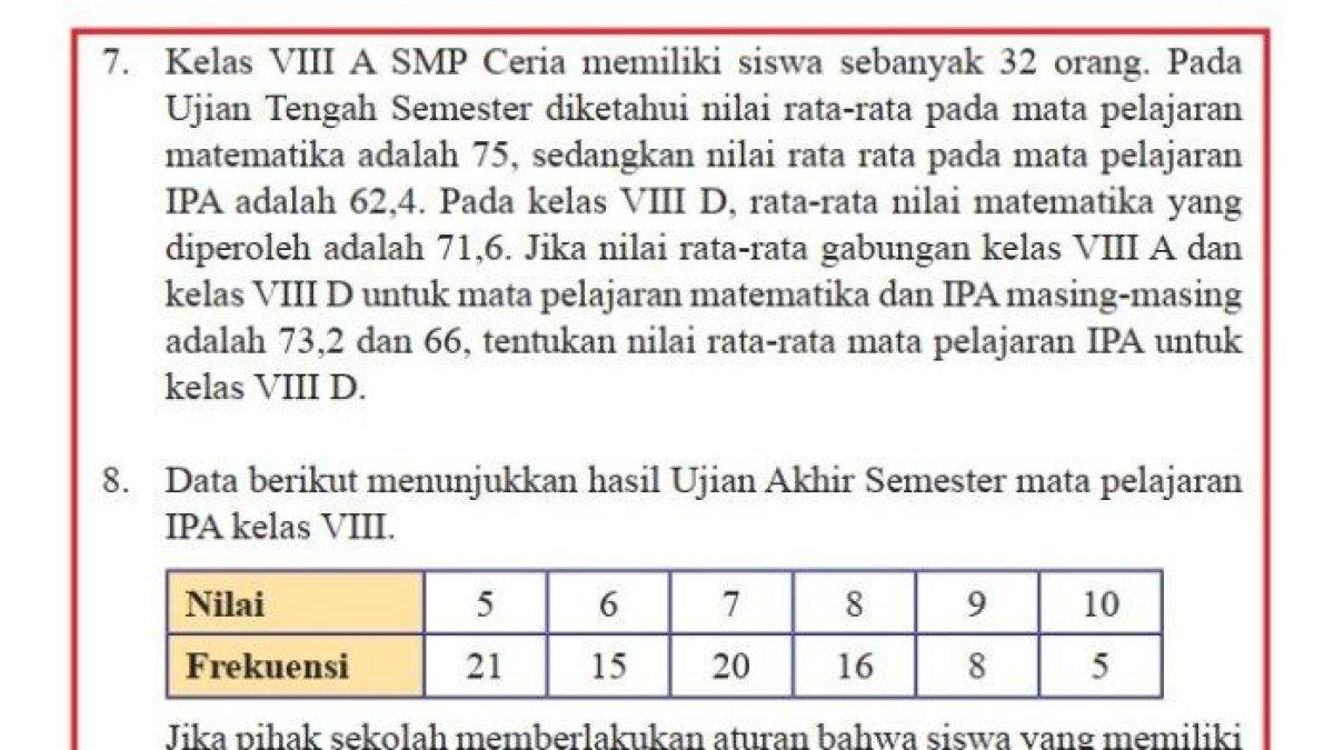 Soal & Kunci Jawaban Matematika Kelas 8 SMP Halaman 270 Kurikulum 2013, Rata-rata Nilai IPA ...