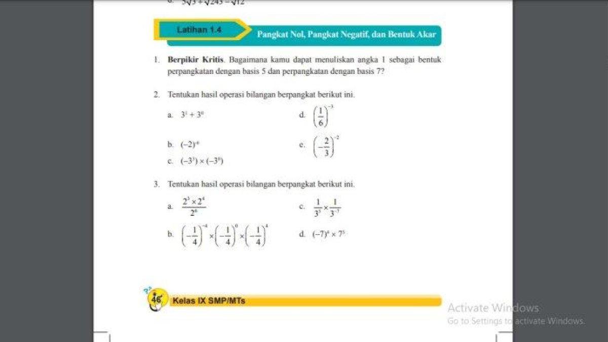 KUNCI JAWABAN Matematika Kelas 9 Halaman 46, 47, 48, 49 Kurikulum 2013, Perpangkatan & Bentuk ...