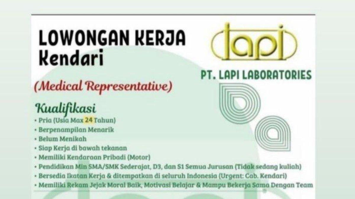 Peluang Emas Warga Kendari, PT Lapi Laboratories Buka Lowongan Kerja ...
