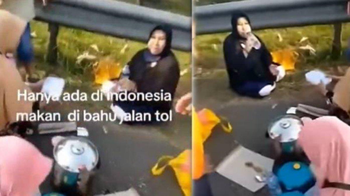 Viral Keluarga Santai Piknik di Bahu Jalan Tol, Asyik Makan Bekal & Didekati Polisi, 'Ga Boleh ...