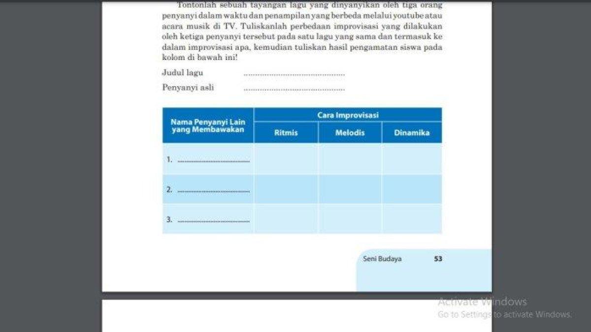 Soal & Kunci Jawaban Seni Budaya Kelas 9 Halaman 53-54 : Improvisasi Lagu Secara Solo atau ...