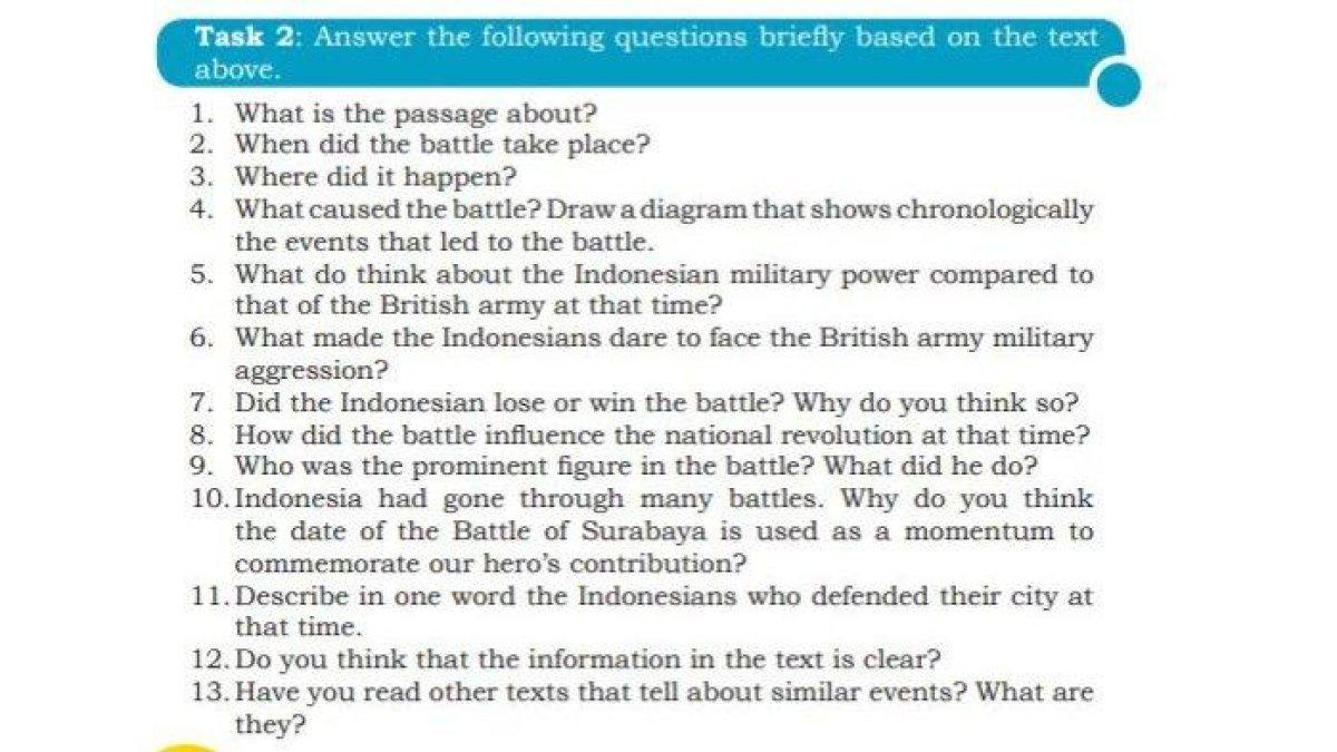 Soal & Kunci Jawaban Bahasa Inggris Kelas 10 SMA Halaman 124 Task 2 : The Battle of Surabaya ...