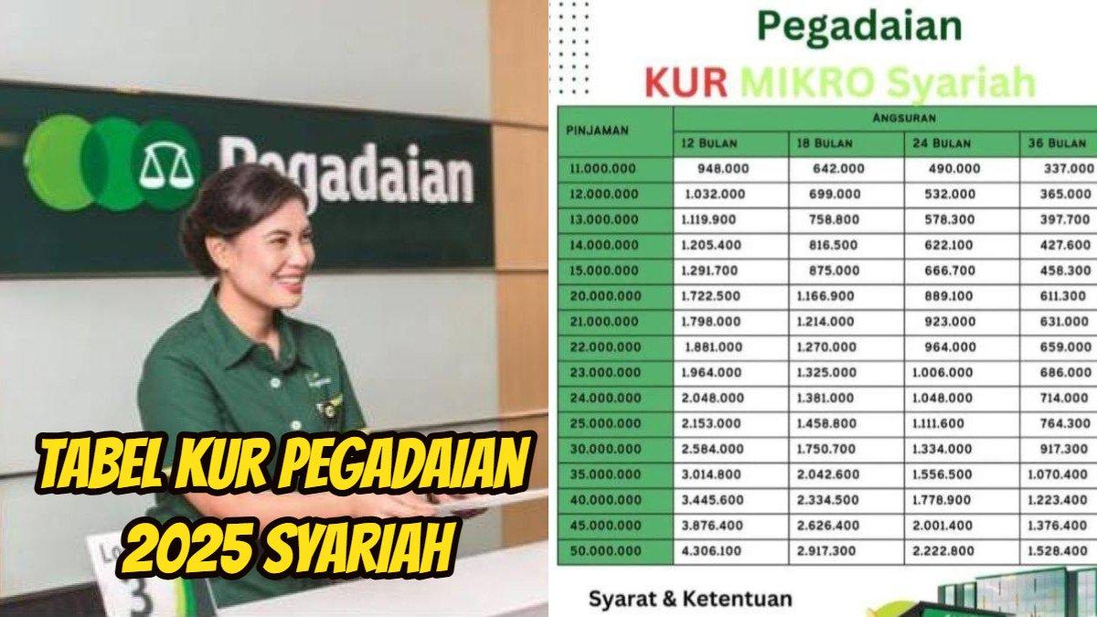 Tabel KUR Pegadaian 2025 Syariah Terbaru, Berapa Bunga Angsuran Per Bulan Pinjaman 50 Juta ...