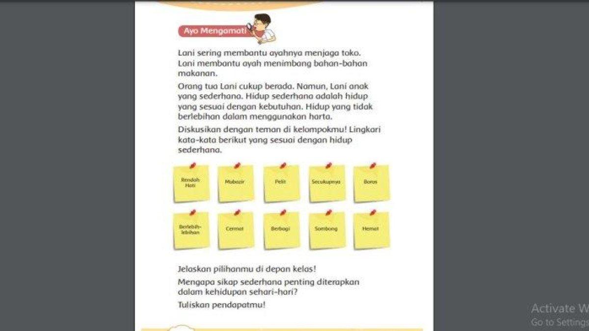 Soal & Kunci Jawaban Tema 3 Kelas 3 SD Buku Tematik Halaman 114 115: Pentingnya Hidup Sederhana ...