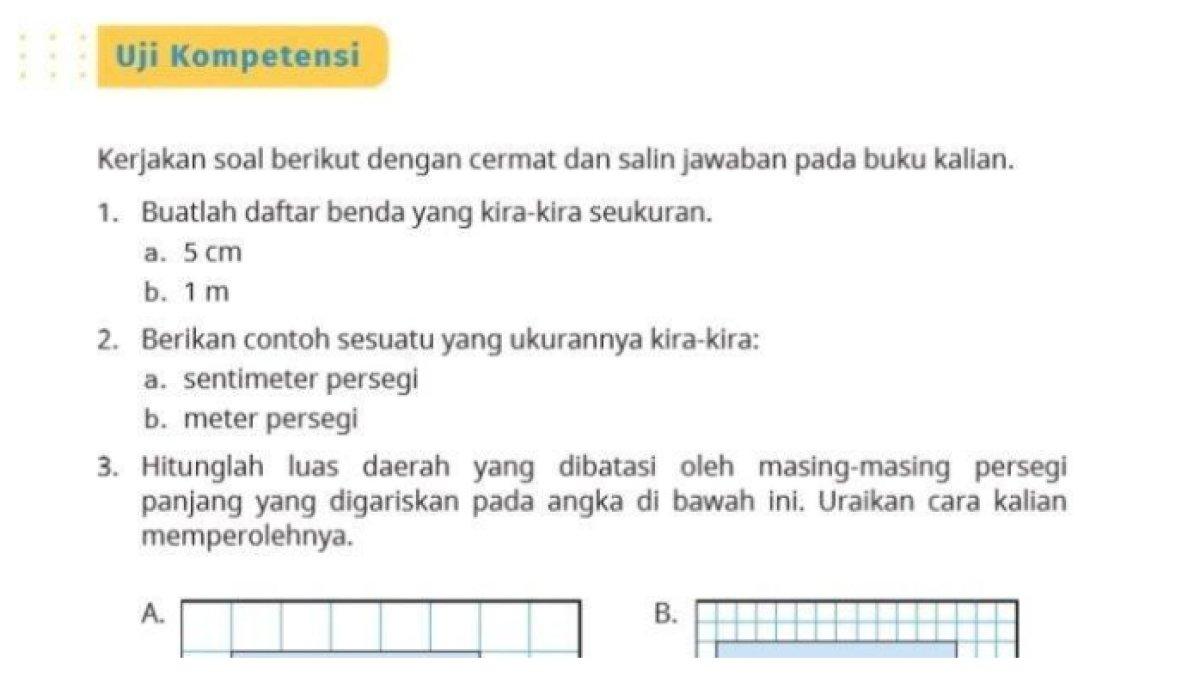 Kunci Jawaban Matematika Kelas 4 SD Halaman 137 138: Hitunglah Luas Daerah yang Dibatasi ...