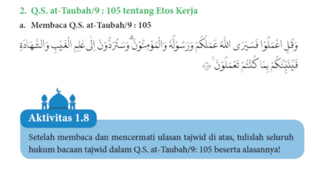 Kunci Jawaban PAI Kelas 10 Halaman 14 Kurikulum Merdeka: Hukum Tajwid dalam QS. at-Taubah Ayat ...
