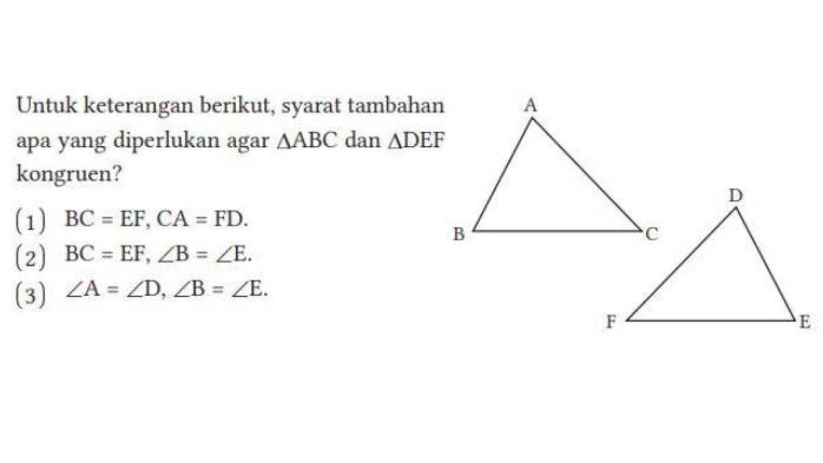 KUNCI JAWABAN Matematika Kelas 8 SMP Halaman 129 Kurikulum Merdeka, Syarat Agar ABC & DEF ...