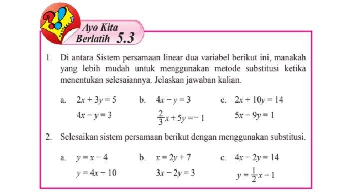 Kunci Jawaban Matematika Kelas 8 Halaman 219, 220 Selesaikan Sistem Persamaan Menggunakan ...