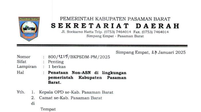 Pemkab Pasaman Barat Keluarkan Edaran Penataan Pegawai Non ASN, Berikut Dampaknya - Tribunpadang.com