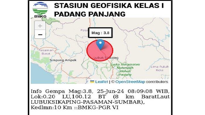 Gempa 3,8 Magnitudo Guncang Kabupaten Pasaman, BMKG: Pusat di Barat ...