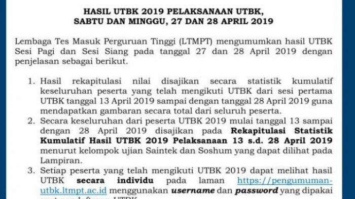 LOGIN Melihat HASIL UTBK SBMPTN 2019 Gelombang 2, Lihat Cara Menghitung ...