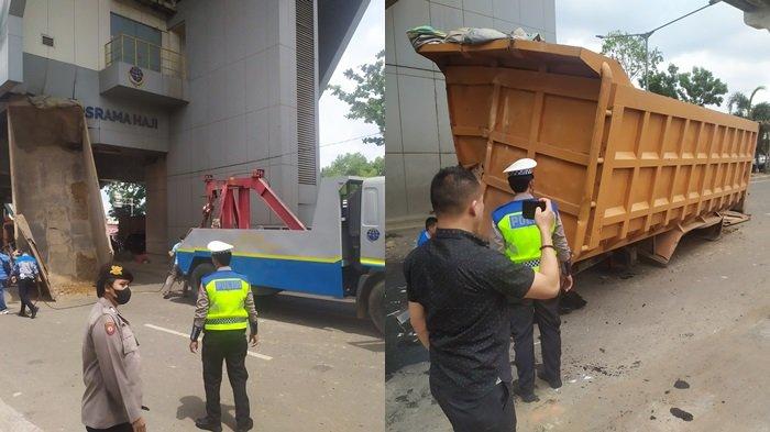 Bak Dump Truk Nyangkut Sudah Dievakuasi, Tak Ganggu Operasional Stasiun LRT, Arus Lalin Dibuka ...