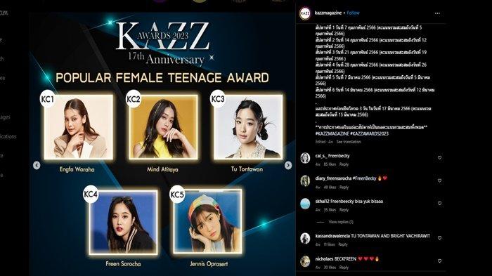Freen Sarocha Pemain GAP The Series Masuk Nominasi Popular Female Teenage Award di KAZZ Awards ...