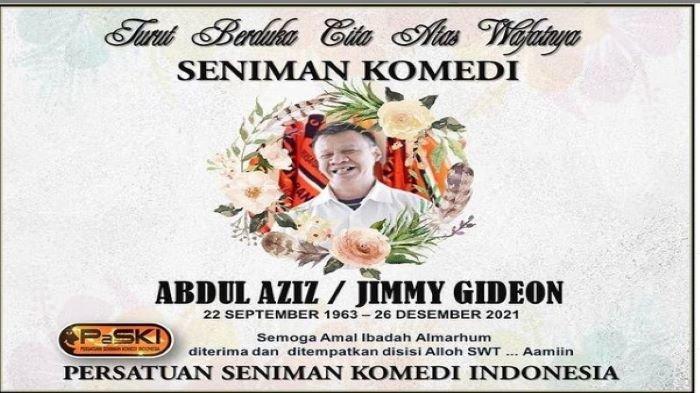 INNALILLAHI, Artis Komedi Jimmy Gideon Meninggal Dunia - Sripoku.com